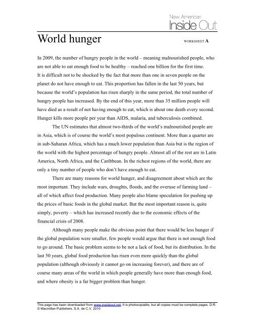 World hunger WORKSHEET A - Inside Out