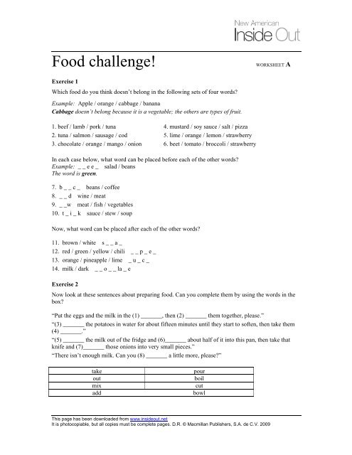 National dishes WORKSHEET A - Inside Out