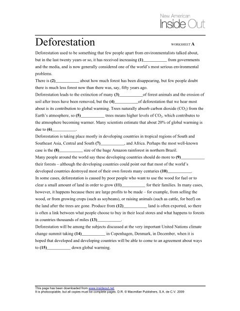 Deforestation Worksheet Deforestation Lesson | TPT