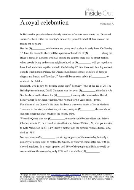 A royal celebration WORKSHEET A - Inside Out
