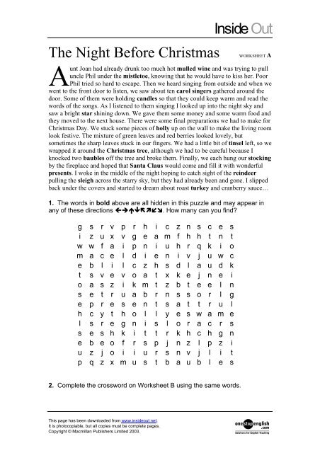 Inside Out The Night Before Christmas WORKSHEET A