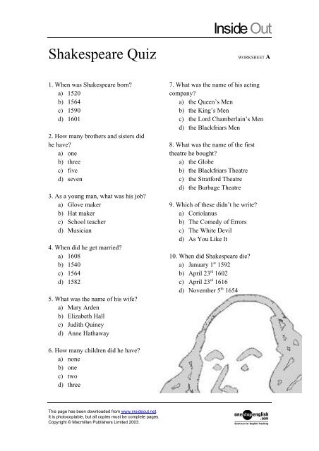 Inside Out Shakespeare Quiz