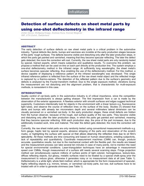 Detection of surface defects on sheet metal parts - inspire