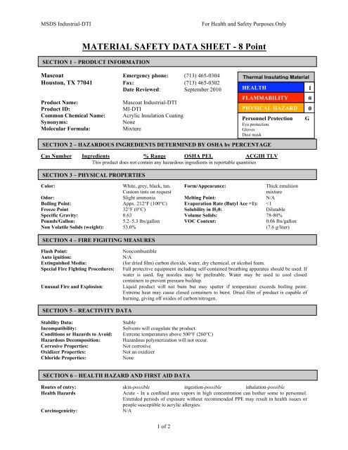 MATERIAL SAFETY DATA SHEET - 8 Point - Mascoat
