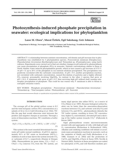 Photosynthesis-induced phosphate precipitation in seawater ...