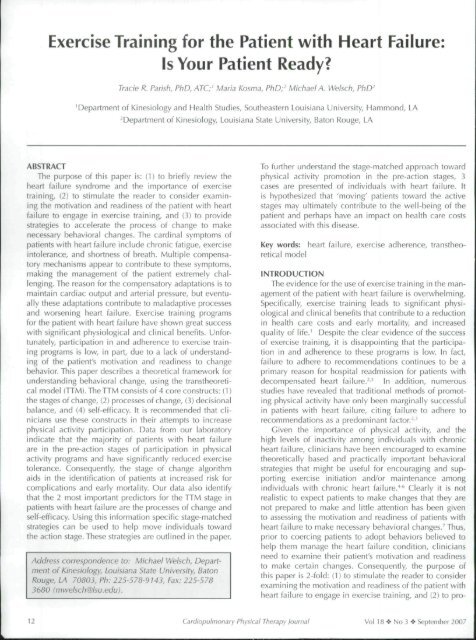Exercise Training for the Patient with Heart Failure; Is Your Patient ...