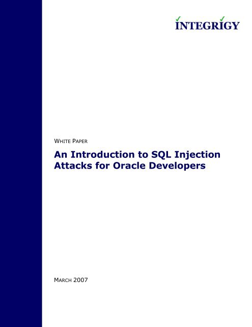 An Introduction to SQL Injection Attacks for Oracle ... - Integrigy