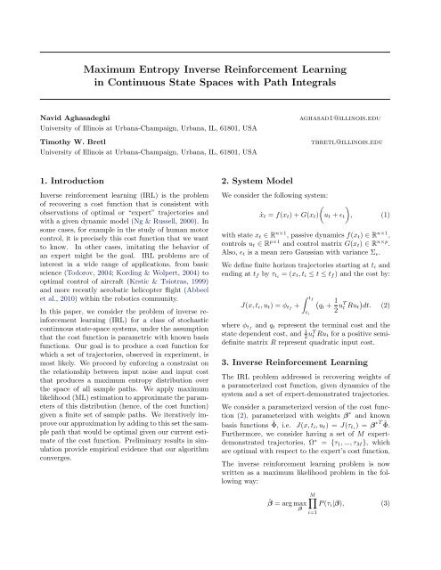 Maximum Entropy Inverse Reinforcement Learning in Continuous ... Maximum Entropy Inverse Reinforcement Learning in Continuous ...