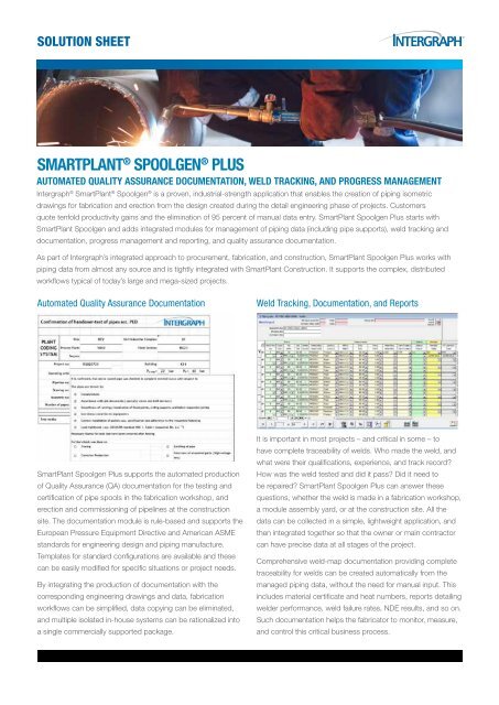 SMARTPLANTe SPOOLGENe PLUS - Intergraph