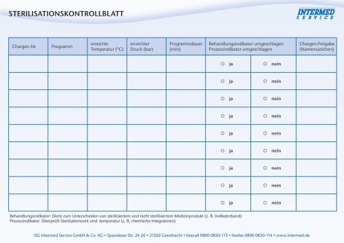 Vorlage Steri-Kontrollblatt - Intermed Service