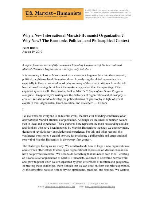 Why a New International Marxist-Humanist Organization? - The ...