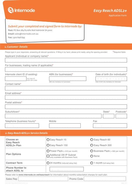 Download the Easy Reach order form - Internode