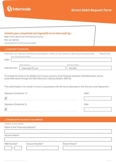 Download the Direct Debit Request Form (PDF) - Internode