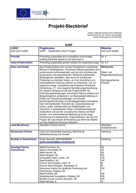 Projekt-Steckbrief als PDF-Datei - Interreg IV B