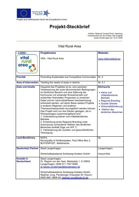 Projekt-Steckbrief als PDF-Datei - Interreg IV B