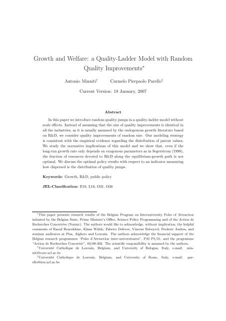 Growth and Welfare: a Quality-Ladder Model with Random ... - Intertic