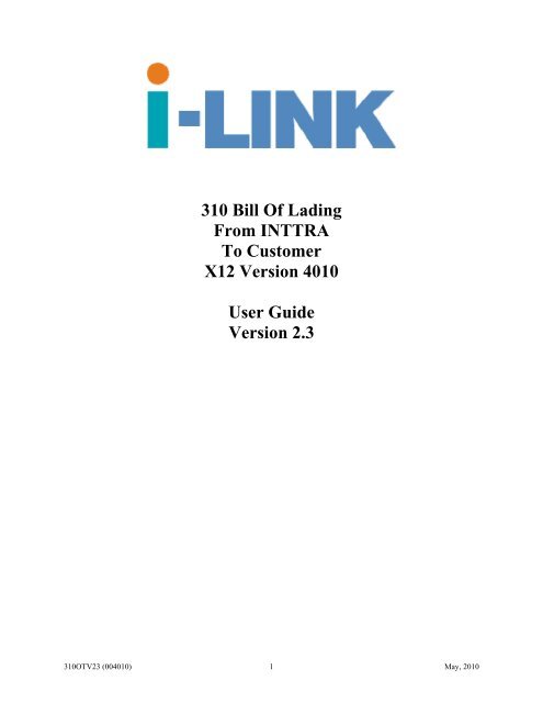 310 Bill Of Lading From INTTRA To Customer X12 Version 4010 ...