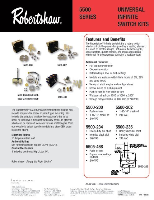 UNIVERSAL INFINITE SWITCH KITS 5500 SERIES - Uni-Line