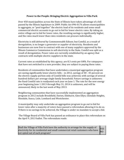 Electric Aggregation FAQs - Village of Villa Park