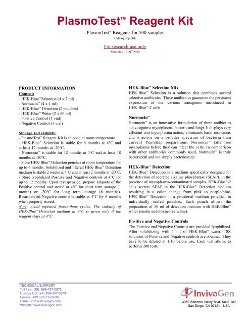 TDS PlasmoTestâ ¢ Reagent Kit : 500 samples (rep-ptrk) - InvivoGen