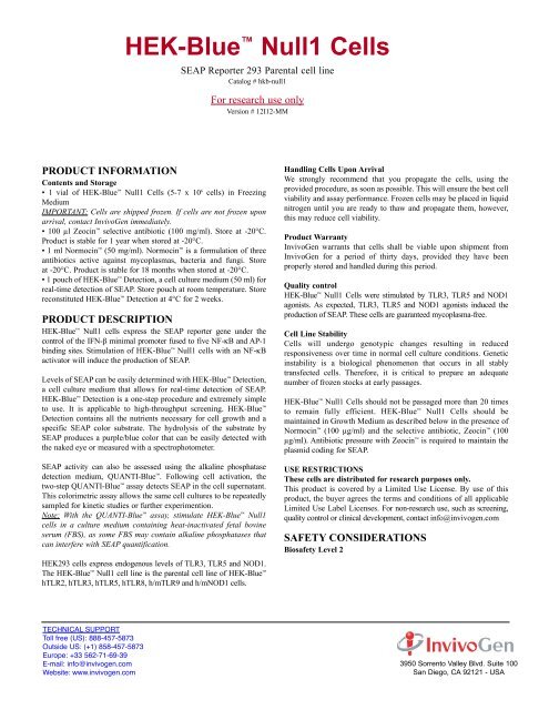 TDS HEK-Blueâ ¢ Null1 cells - InvivoGen