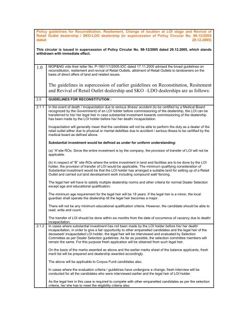 The guidelines in supercession of earlier guidelines on ...