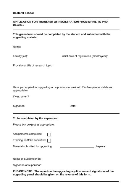 MPhil/PhD Upgrade Form