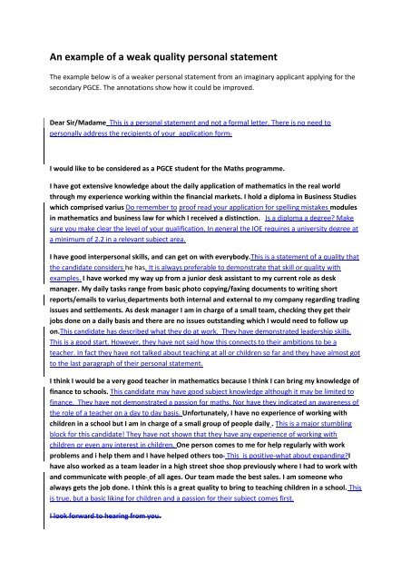 An Example Of A Weak Quality Personal Statement
