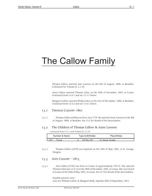 The Callow Family