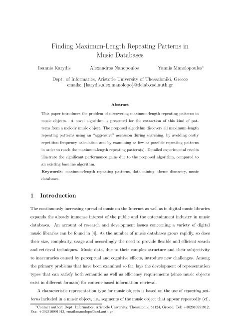 Finding Maximum Length Repeating Patterns In Music Databases
