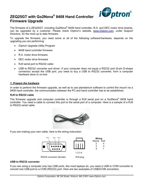 ZEQ25GT with Go2Nova 8408 Hand Controller Firmware ... - iOptron