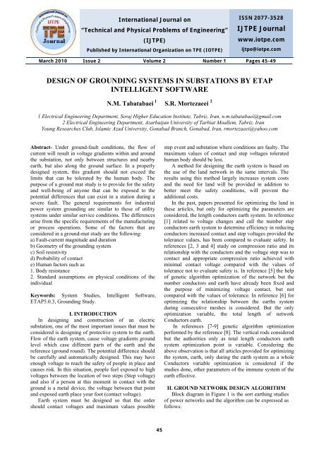 design of grounding systems in substations by etap intelligent ... - iotpe