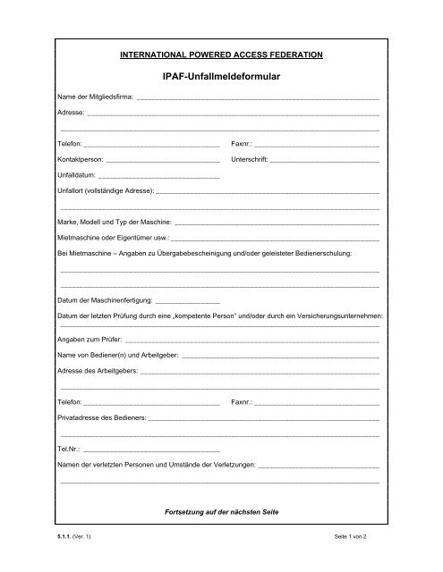 IPAF-Unfallmeldeformular