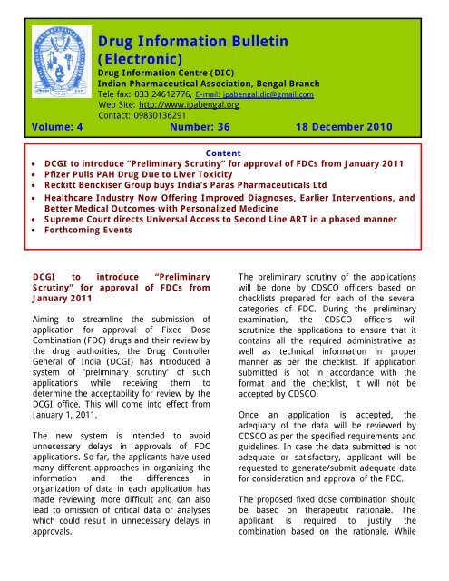 Drug Information Bulletin, 36 _4_ - Indian Pharmaceutical Association