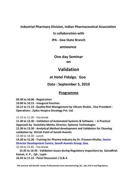 Validation - Indian Pharmaceutical Association