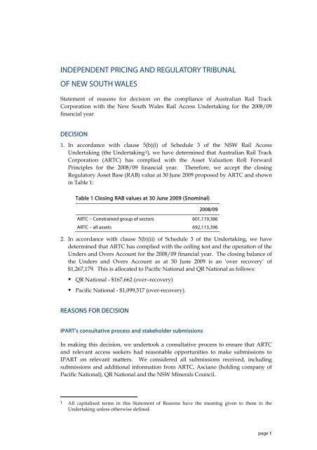 INDEPENDENT PRICING AND REGULATORY TRIBUNAL ... - IPART INDEPENDENT PRICING AND REGULATORY TRIBUNAL ... - IPART