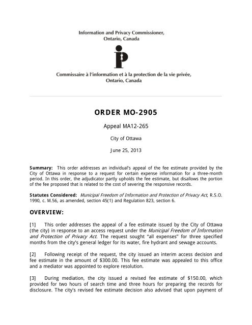 ORDER MO-2905 - Information and Privacy Commissioner of Ontario