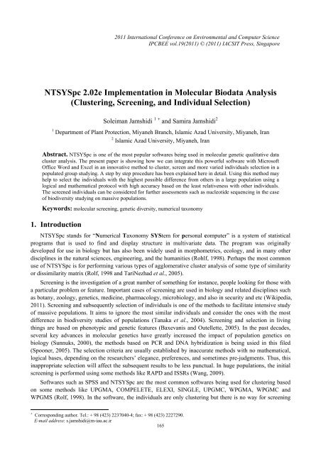 NTSYSpc 2.02e Implementation in Molecular Biodata ... - ipcbee