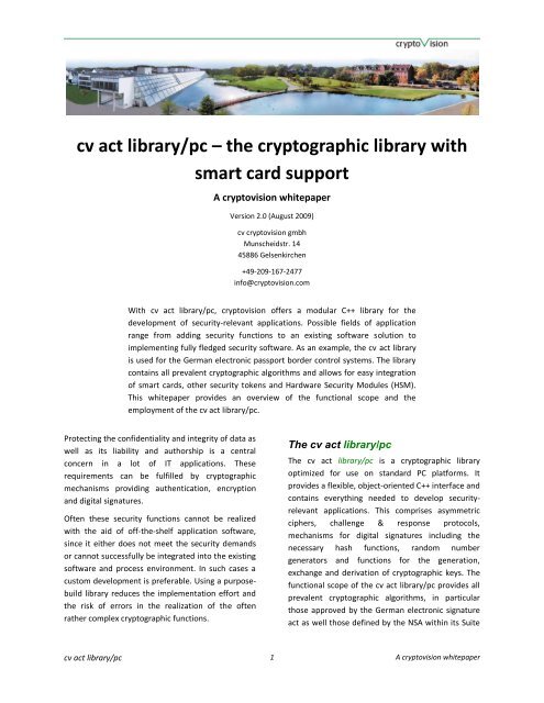 cv act library/pc – the cryptographic library with smart card support