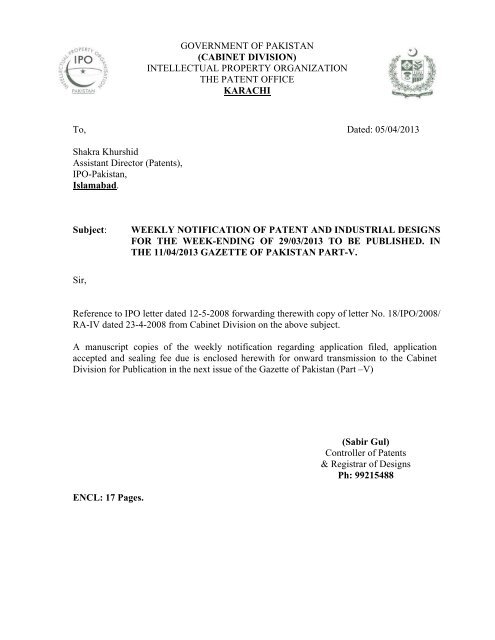 GOVERNMENT OF PAKISTAN (CABINET DIVISION ... - IPO Pakistan