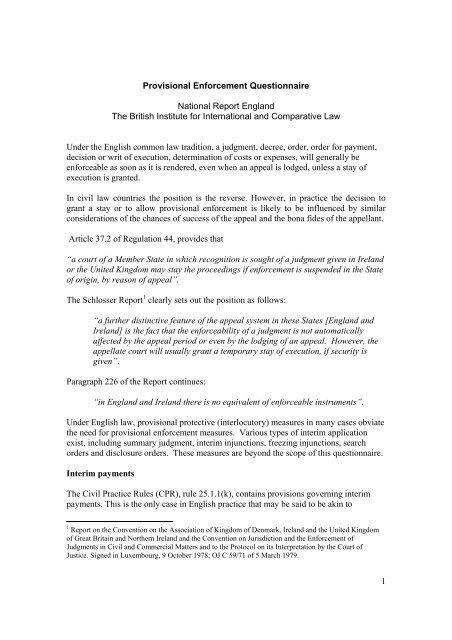 1 Provisional Enforcement Questionnaire National Report England ...