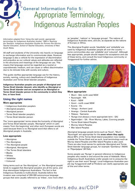 Appropriate Terminology, Indigenous Australian Peoples - Flinders ...