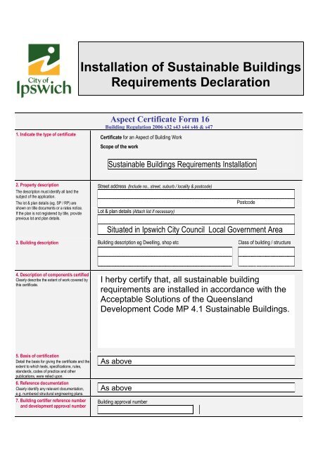 Form 16 - Declaration - Sustainable Buildings - Ipswich City Council