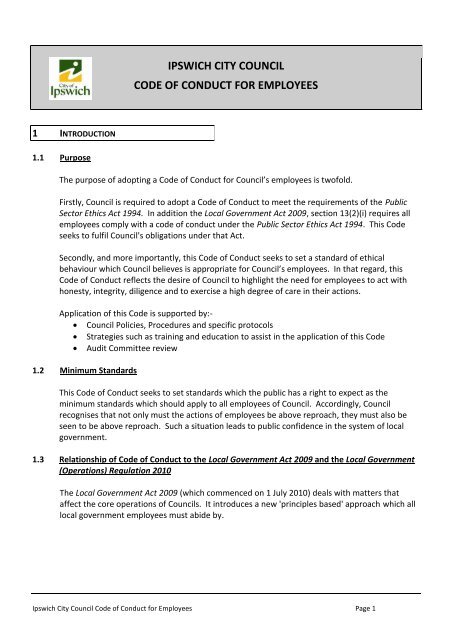 Code Of Conduct Employee - Ipswich City Council