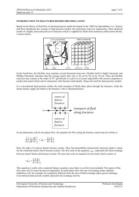Introduction To Fractured Reservoir Simulation