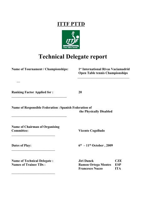 Technical Delegate report - ITTF Para Table Tennis