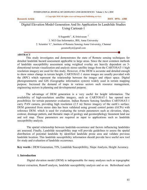 Digital Elevation Model Generation And Its Application In Landslide