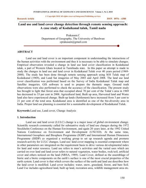 Land use and land cover change detection through remote sensing ...