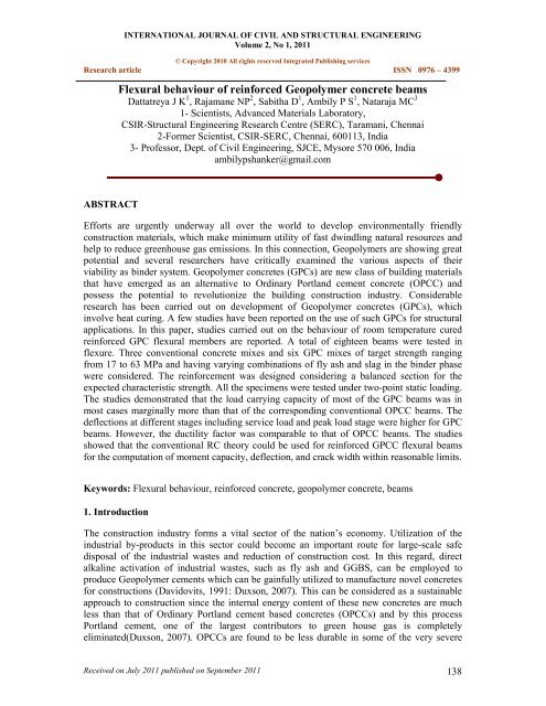 Flexural behaviour of reinforced Geopolymer concrete beams
