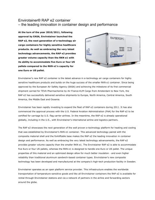 Envirotainer® RAP e2 container – the leading ... - IQPC.com